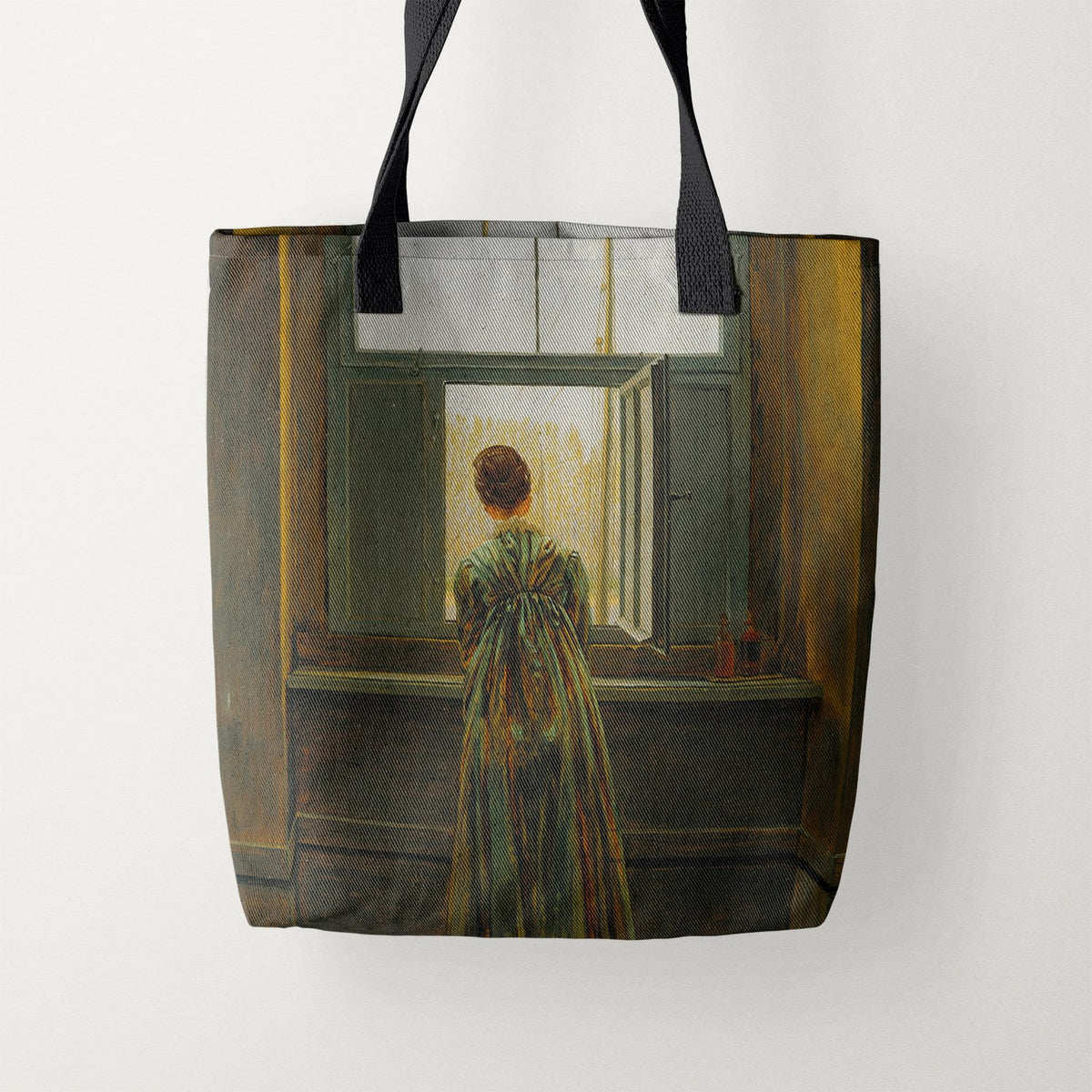 Tote Bags - Woman at a Window by Caspar David Friedrich | ArtPointOne
